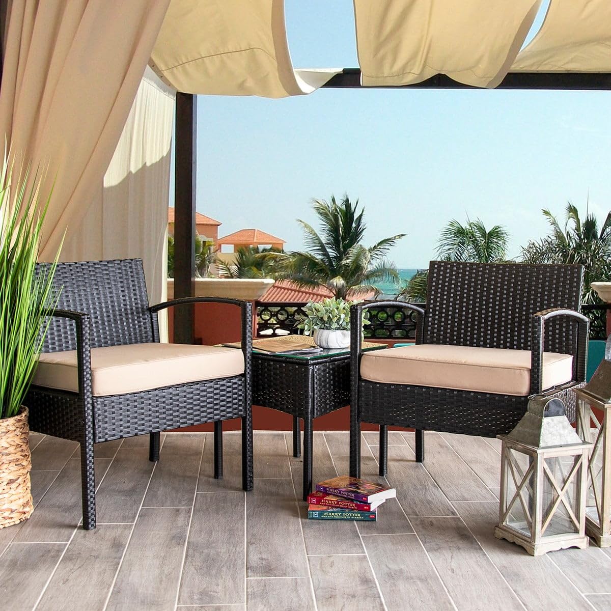 Snapklik.com : 3 Pieces Bistro Chair Set w/Glass Table Black Outdoor ...