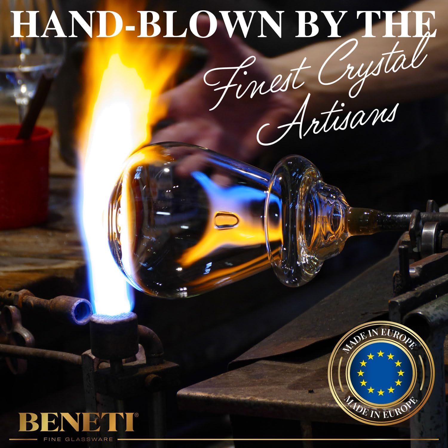 BENETI Square Wine Glasses Set of 4 | Handmade In Europe | 14oz Premium ...
