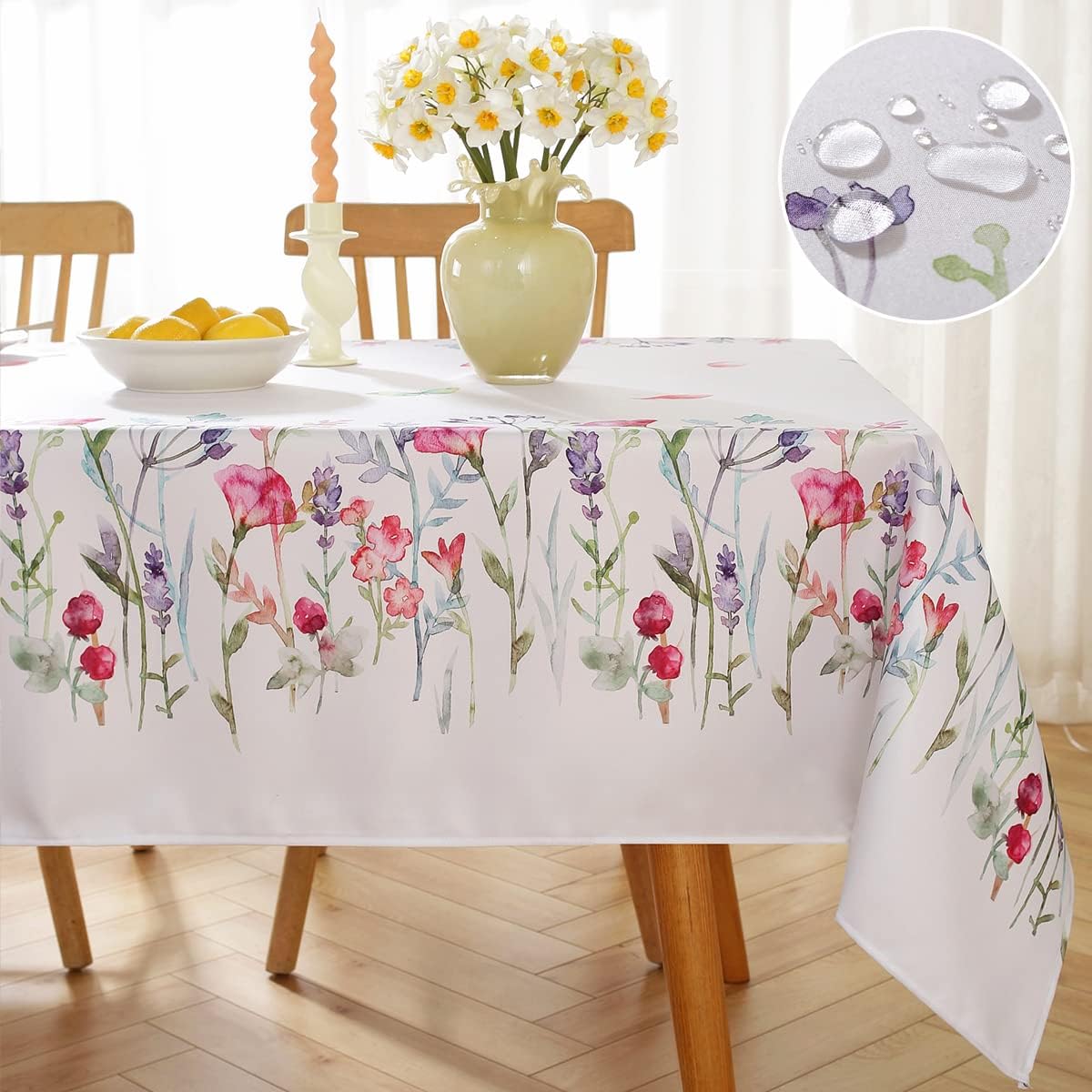 Amazon.com: Spring Summer Floral Tablecloth for Rectangle Tables, Spill ...