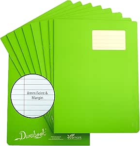 Durabook A4+ 8mm F&M Light Green Exercise Book Pack of 10, 80 Page ...