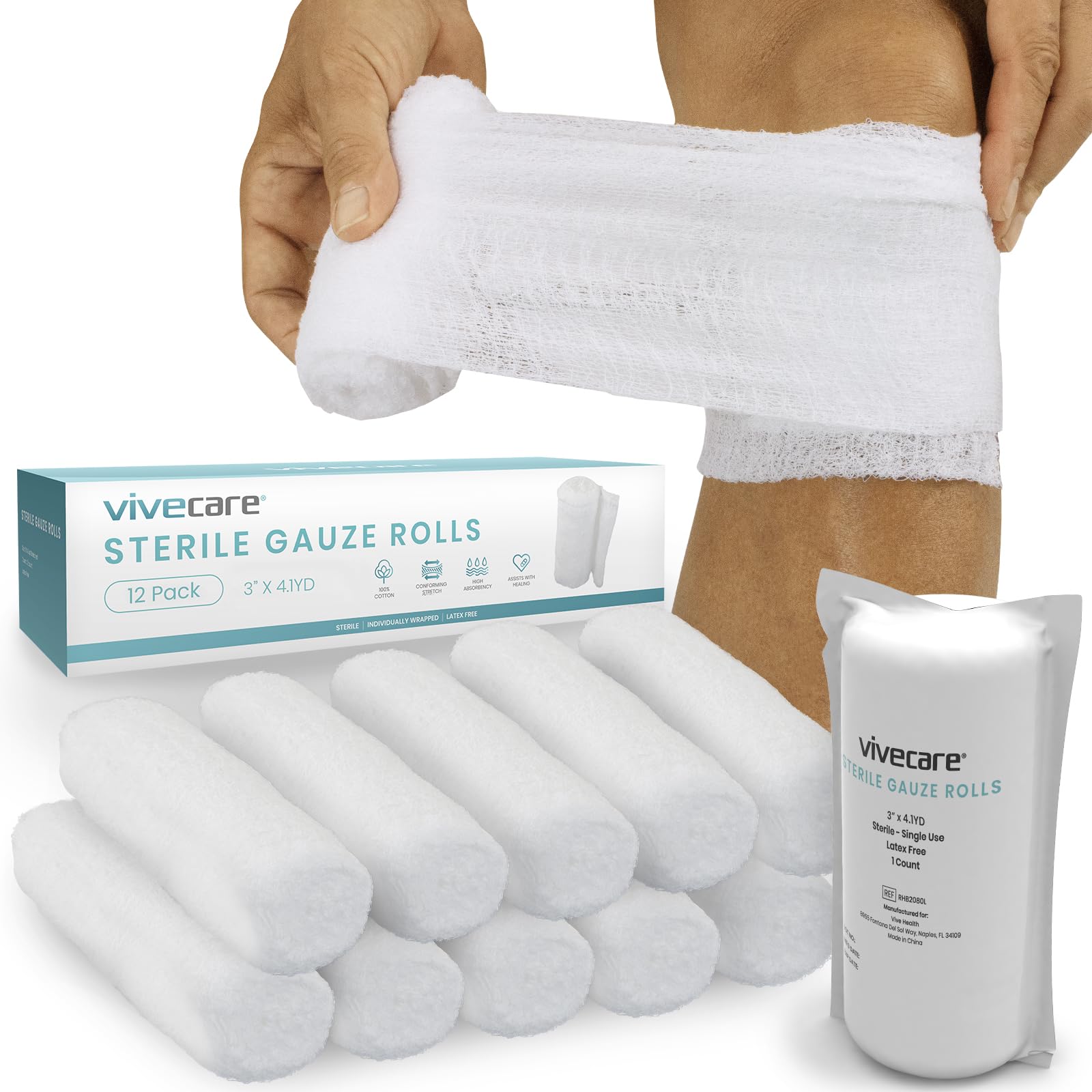Amazon.com: XL Gauze Wrap Roll for Wounds (12 Count) Large Sterile ...