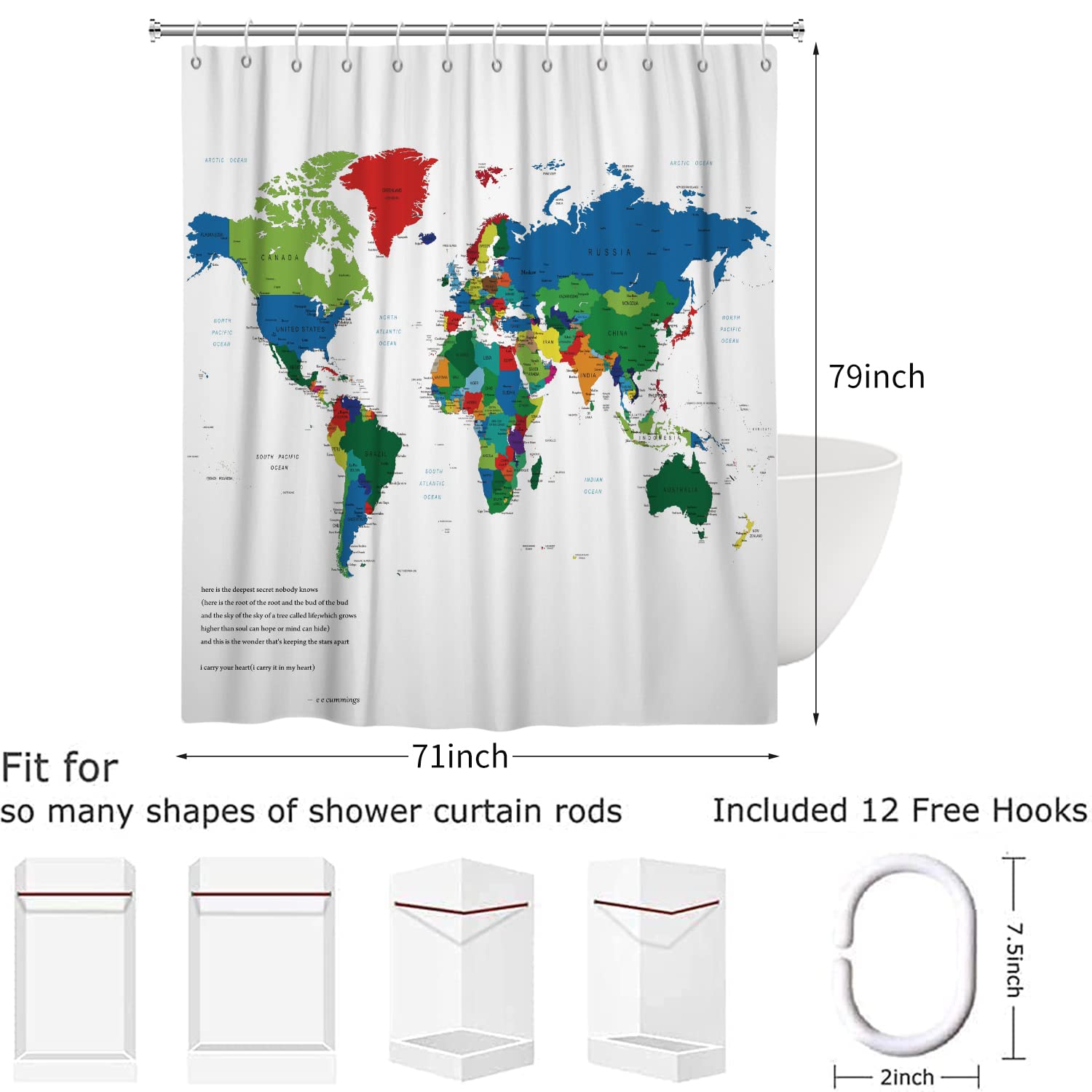 World Map Shower Curtains BaoNews Black World Map Decor Shower Curtain