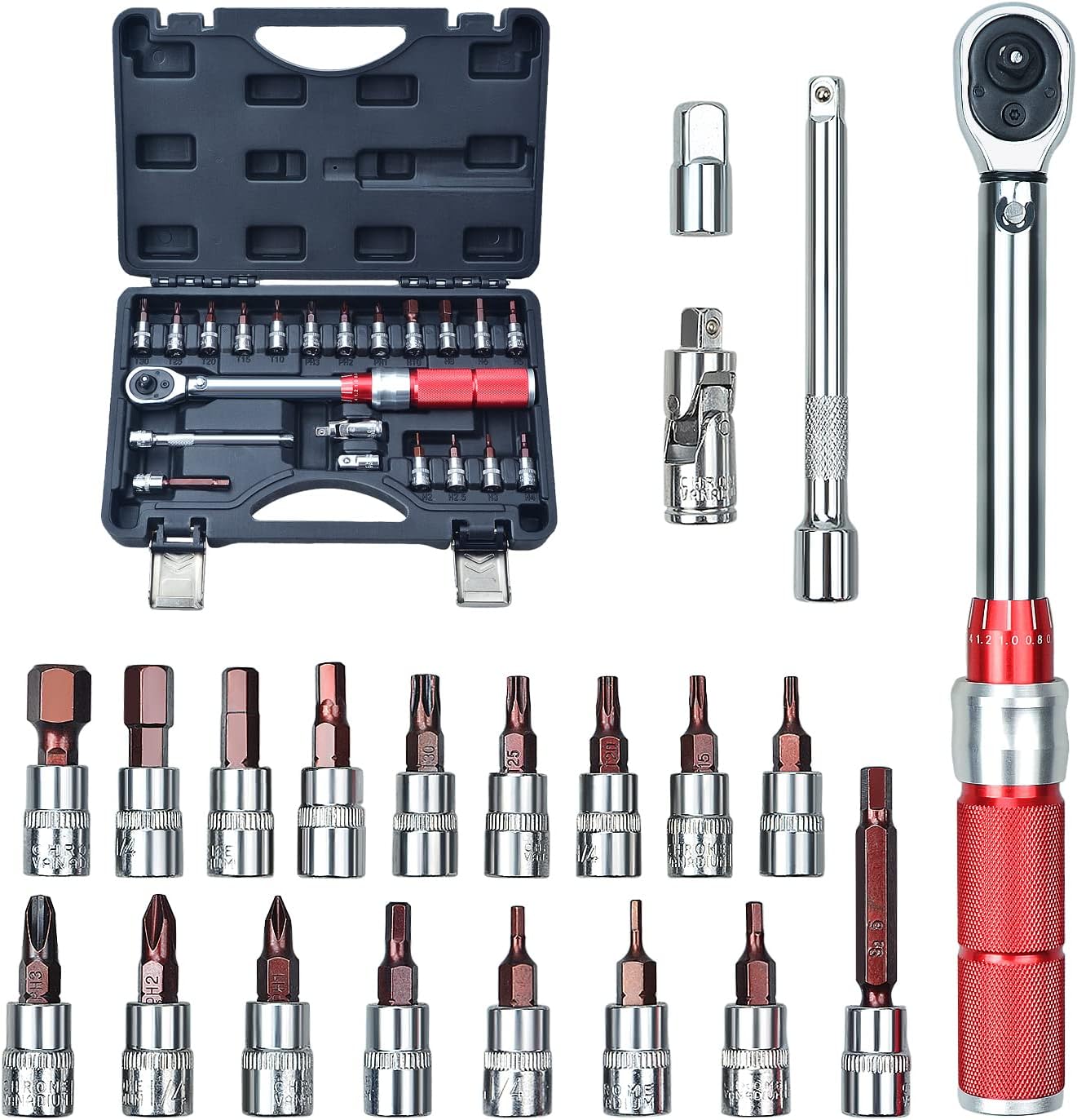 Zoomtools 1/4-Inch Drive Click Torque Wrench Set, Dual-Direction ...