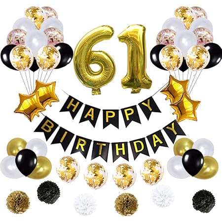 Amazon.com: yujiaonly 61 Birthday Decorations Ballons Happy Birthday ...