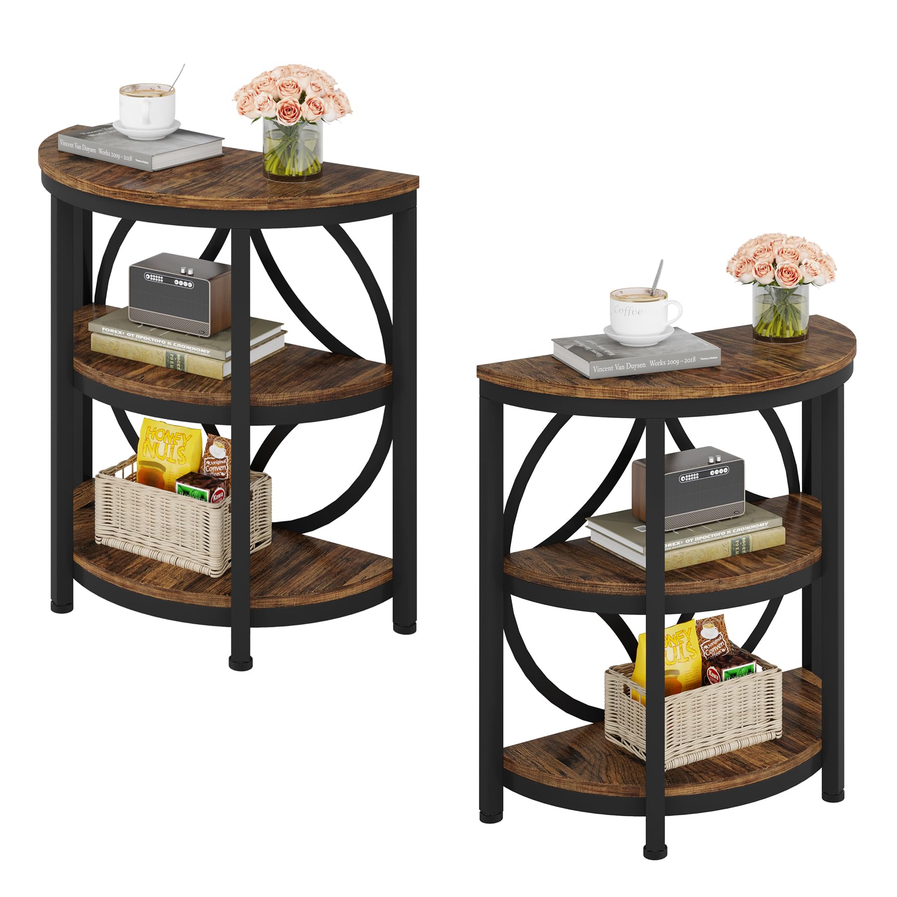 Amazon.com: LITTLE TREE Half Round End Table, 3-Tier Narrow Side Table ...