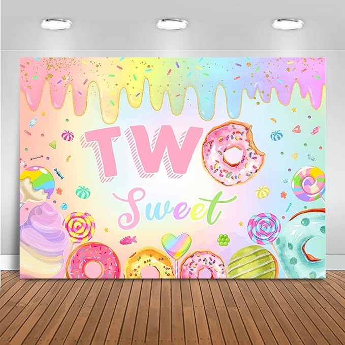 Amazon.com : Mocsicka Donut Two Sweet Birthday Backdrop Happy 2nd ...