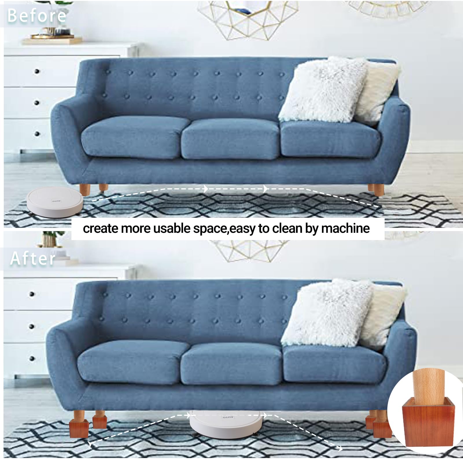 Kasiden Wood Bed Risers, Furniture Risers-Heights 3 Inch Heavy Duty ...