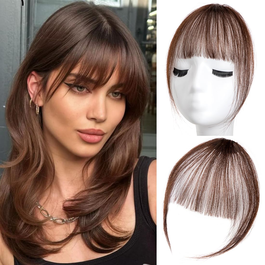 Clip in Bangs 100% Real Human Hair Extensions Wispy Bangs for Women ...