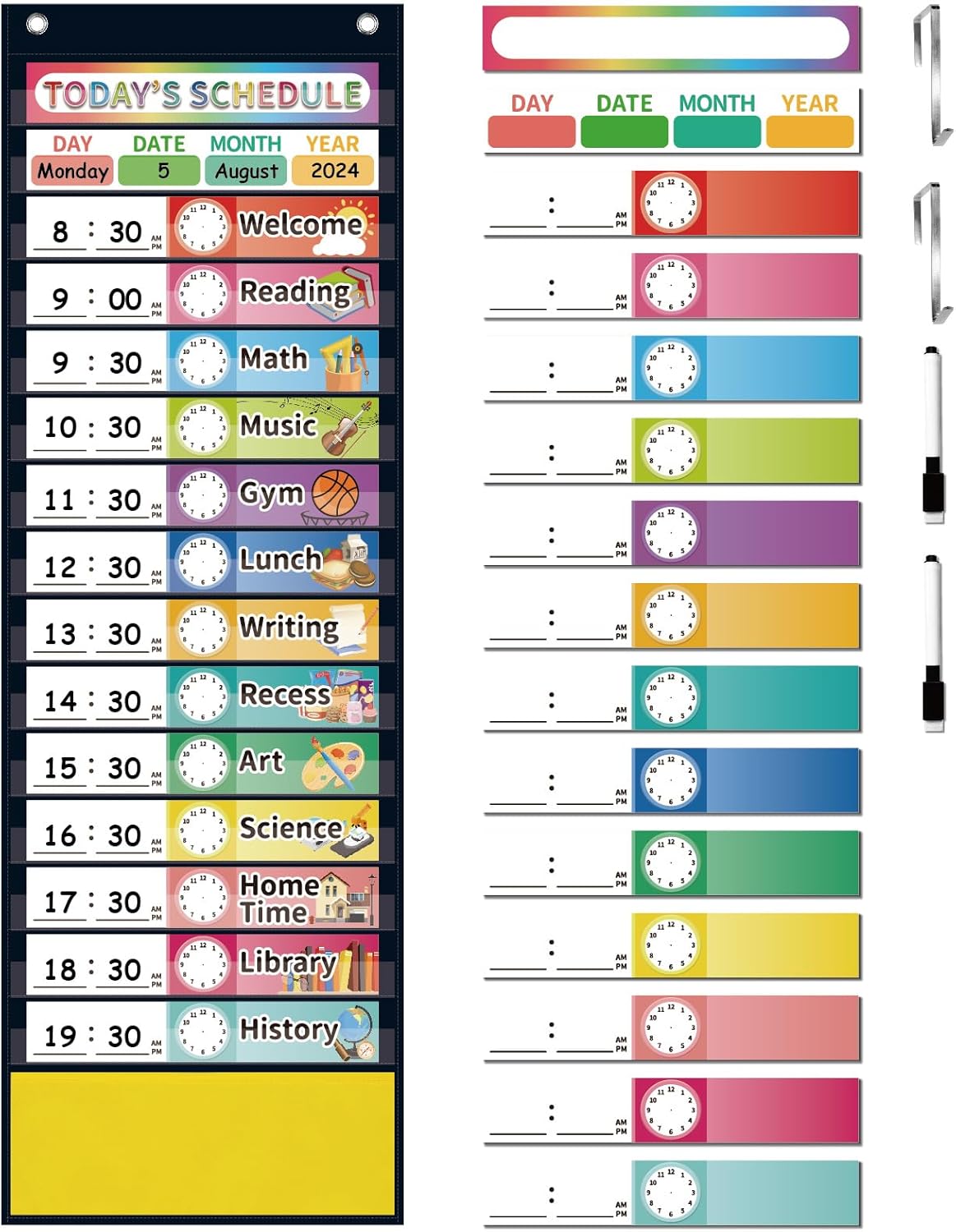 Amazon.com: Daily Schedule Pocket Chart with 15+1 Pocket, 15 Double ...