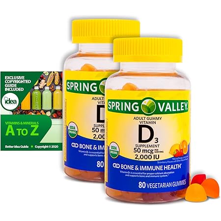 Amazon.com: Spring Valley Vegetarian Vitamin D3 Gummies, 2000 IU, 50 ...