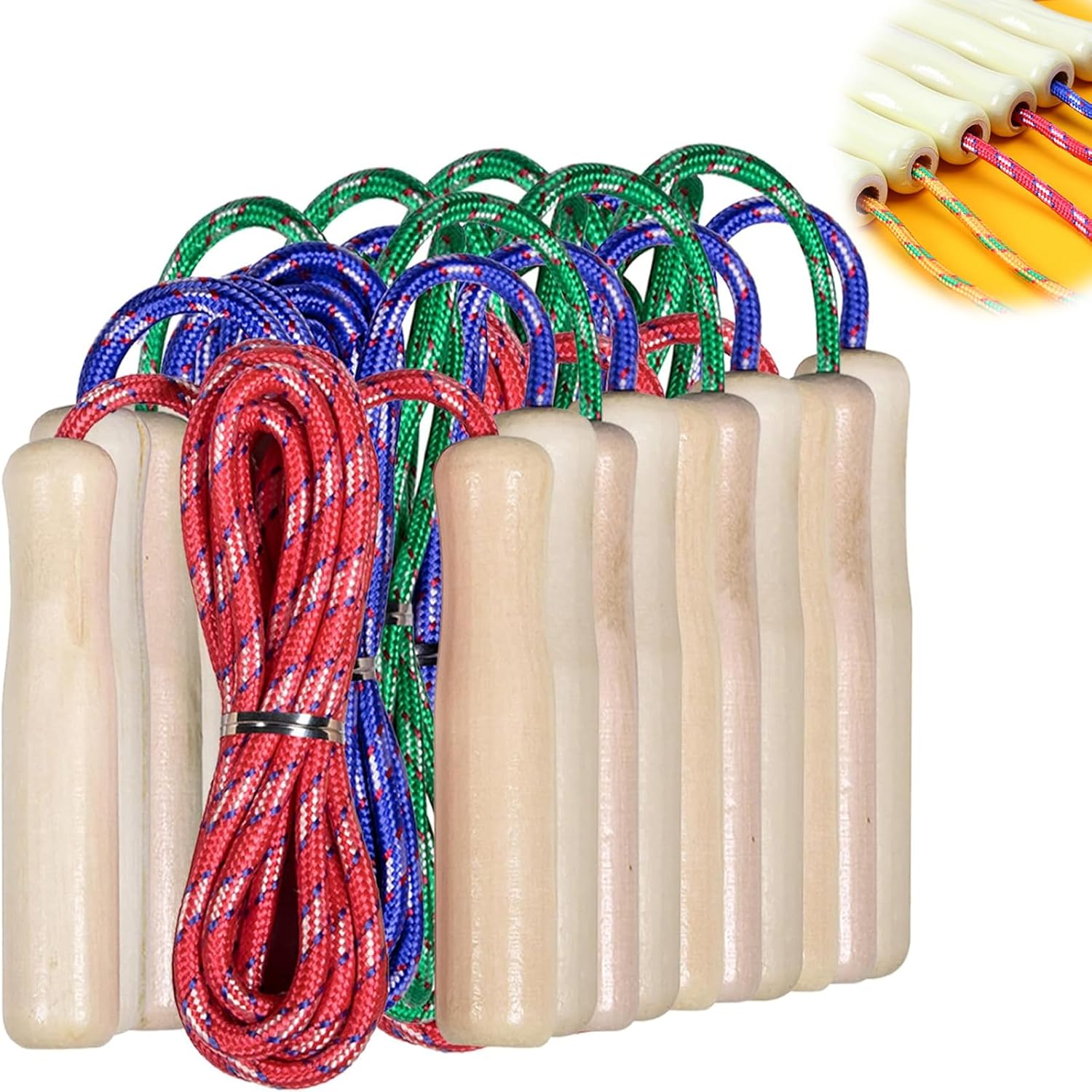Vokowin 10pcs Childrens Skipping Ropes, Wooden Handle Skipping Ropes 10 ...