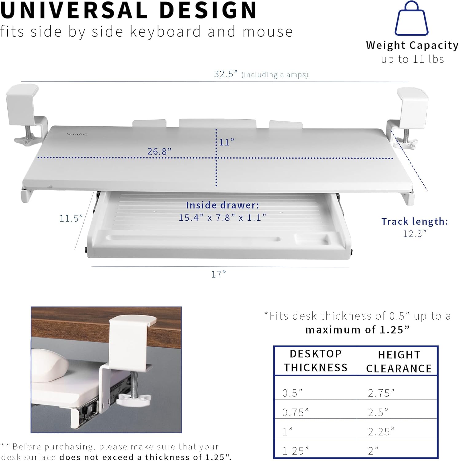 Buy VIVO Large Keyboard Tray Under Desk Pull Out Platform with Pencil ...