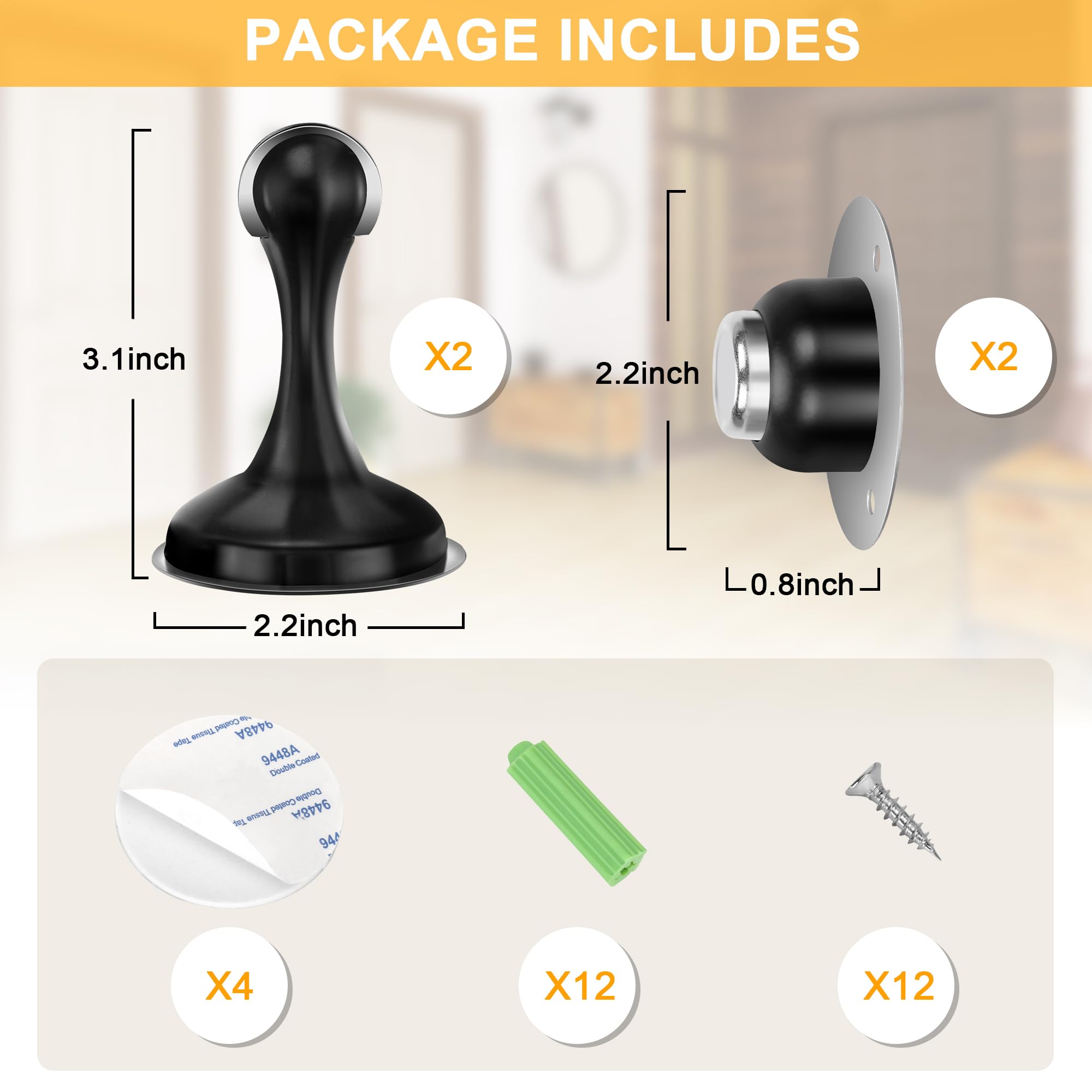 Snapklik.com : Crosize Magnetic Door Stoppers 2 Pack, Stainless Steel ...