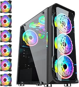 Amazon.com: ATX PC Case Mid-Tower with 6pcs 120mm ARGB Fans, Computer ...