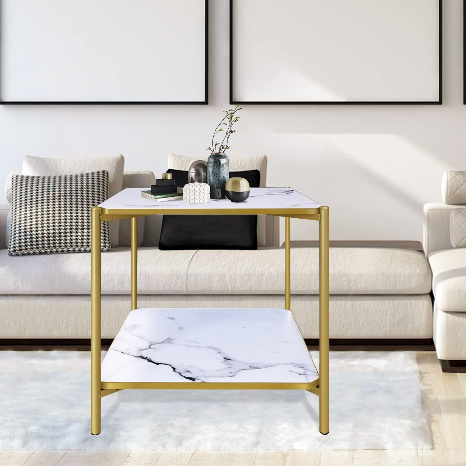 Amazon.com: JIFULI Square Coffee Table 17in Faux Marble Coffee Table, 2 ...