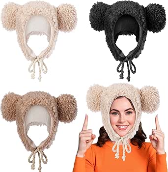 Suhine 3 Pcs Cute Fuzzy Faux Fur Bear Hat Animal Warm Furry Fluffy ...