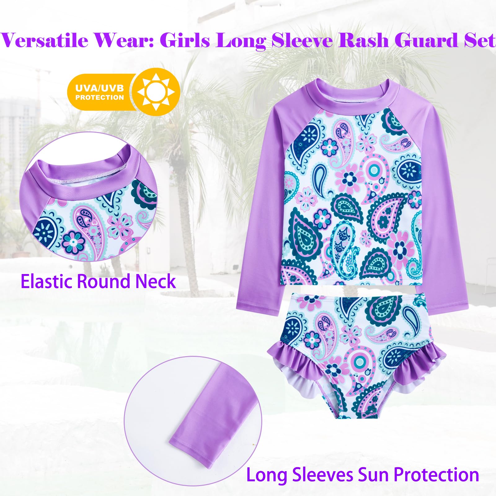 Snapklik.com : Toddler Girl Swimsuit 3t 4t Boho Floral Rash Guard Set 3 ...