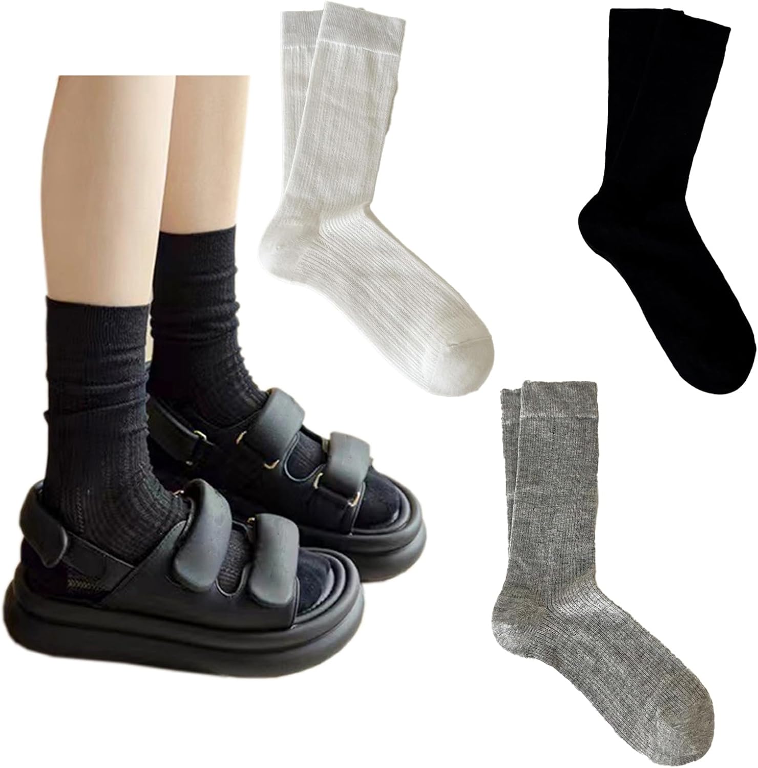 Amazon | [JK Home] 3足セット 靴下 レディース クルー丈 ソックス 薄手 ニット 蒸れない 通気 おしゃれ 通勤 夏 ...