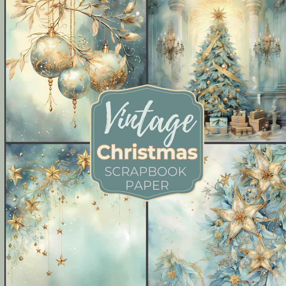 Vintage Christmas Scrapbook Paper: Blue, White and Gold Colored Paper ...
