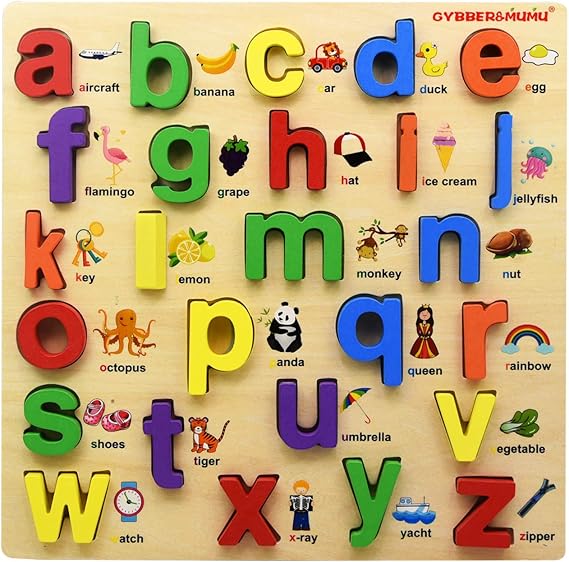 Amazon.co.jp: 英語 アルファベット 動物 英文字 積み木 木製パズル GYBBER&MUMU 形合わせ はめこみ英語教育 ...