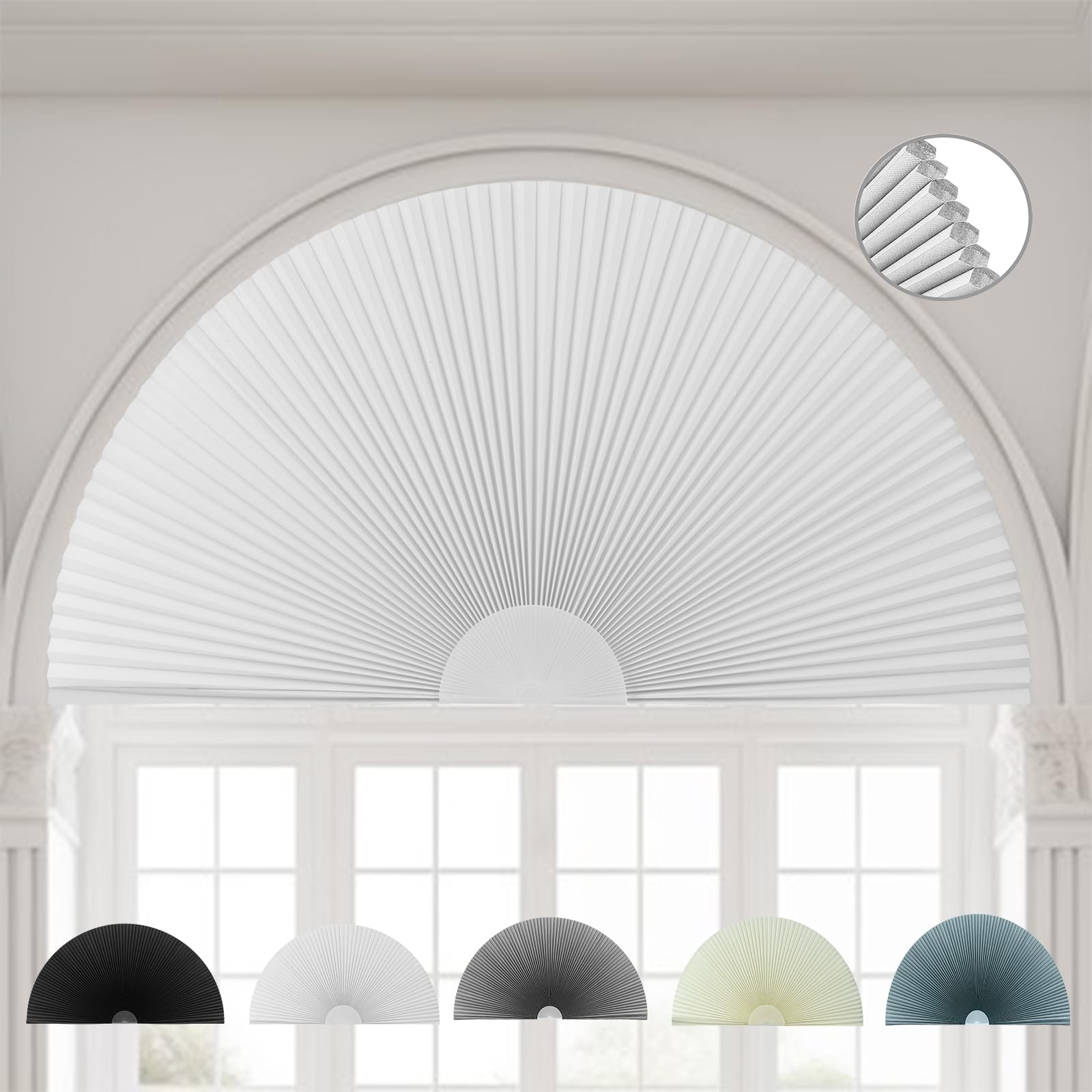 Amazon.com: Jlong Arch Window Shade Blackout Half Circle Window Shade Cellular Shades Cordless ...