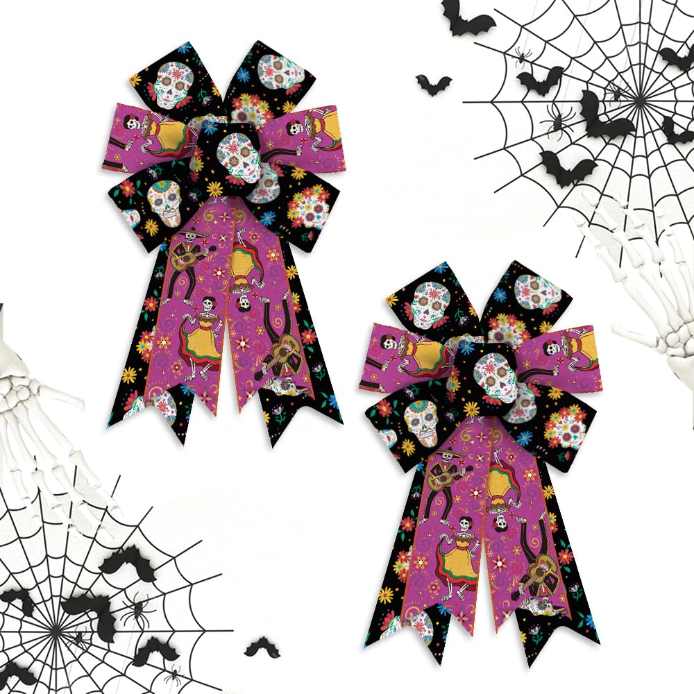 Amazon.com: Hying 2 Pieces Days of The Dead Bows for Wreath, Mexican ...
