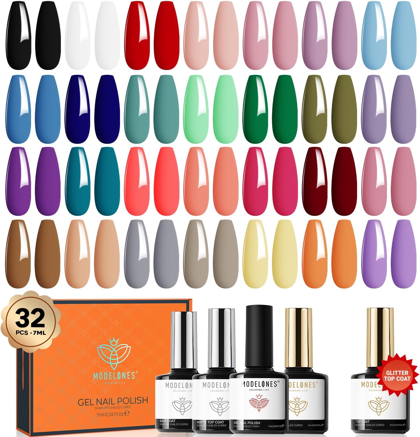 Amazon.com : modelones 32 PCS Gel Nail Polish Set, 28 Colors Spring Gel ...