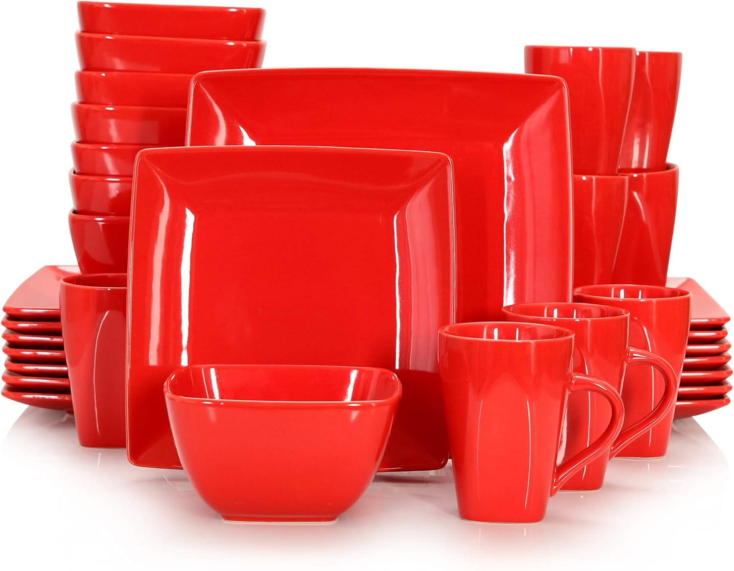 Amazon.com | vancasso Soho Stoneware Square Dinner Set Red 32 Piece ...