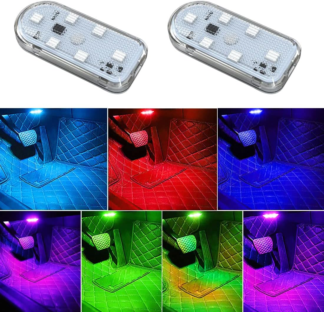 Amazon.com: 2 PCS Car LED Lights Interior,USB Rechargeable Car Interior Reading Light,7 Colors ...