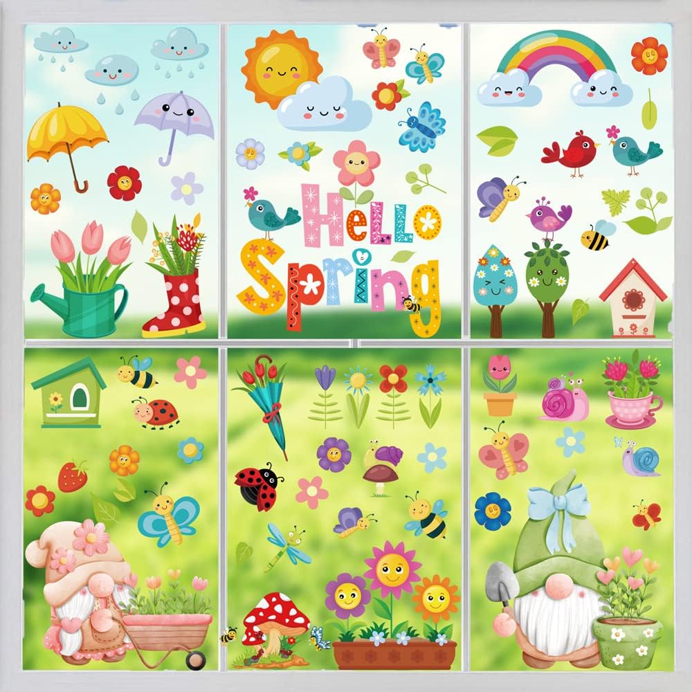 Amazon.com: Spring Window Clings Flower Butterfly Window Stickers ...