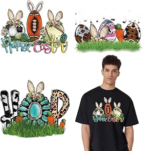 Amazon.com: Easter Iron on Transfers 3 Sheets Easter Egg Rabbit Ready ...
