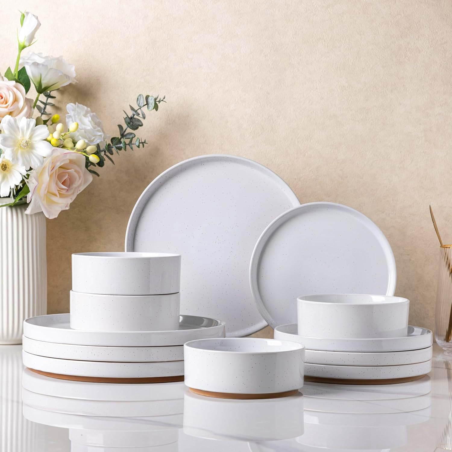 Amazon.com | over&back 12-Piece Stackable Dinnerware Dish Set ...