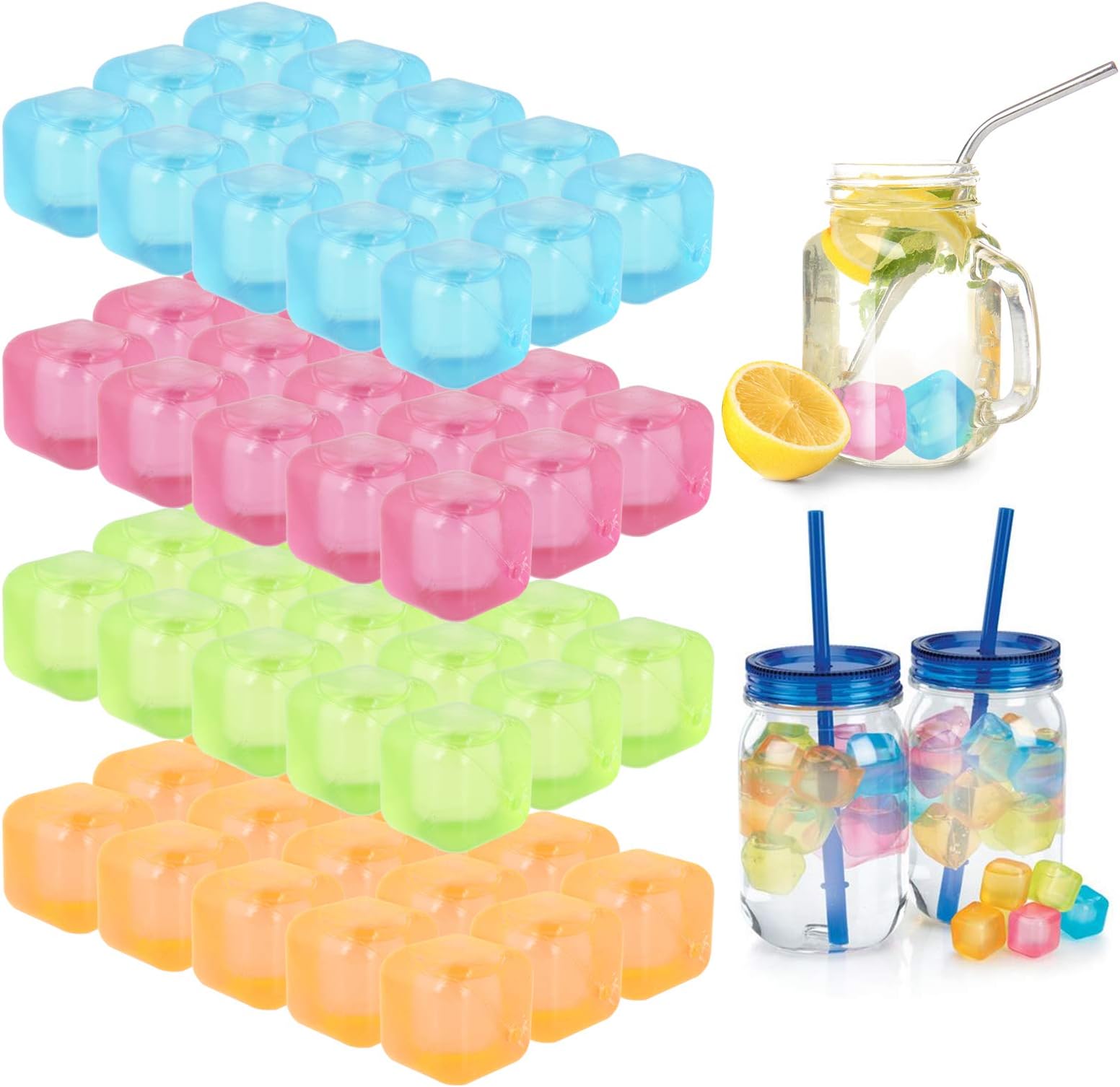 Ram® 50 Pack Reusable Ice Cubes for Drinks Frozen Cold Drink Chilled ...