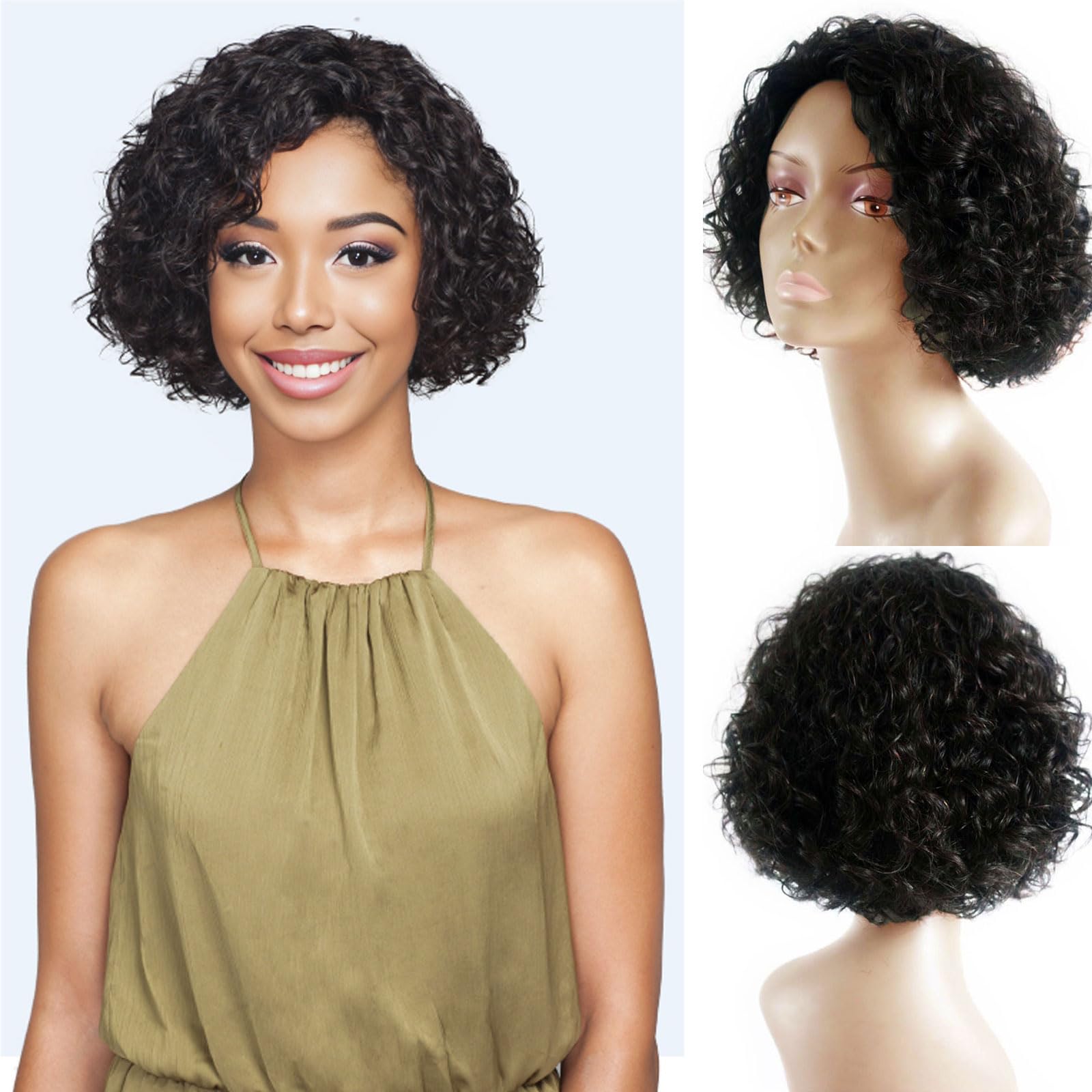 Amazon.com : ManeMajesty Short Curly Wig Human Hair for Black Women ...