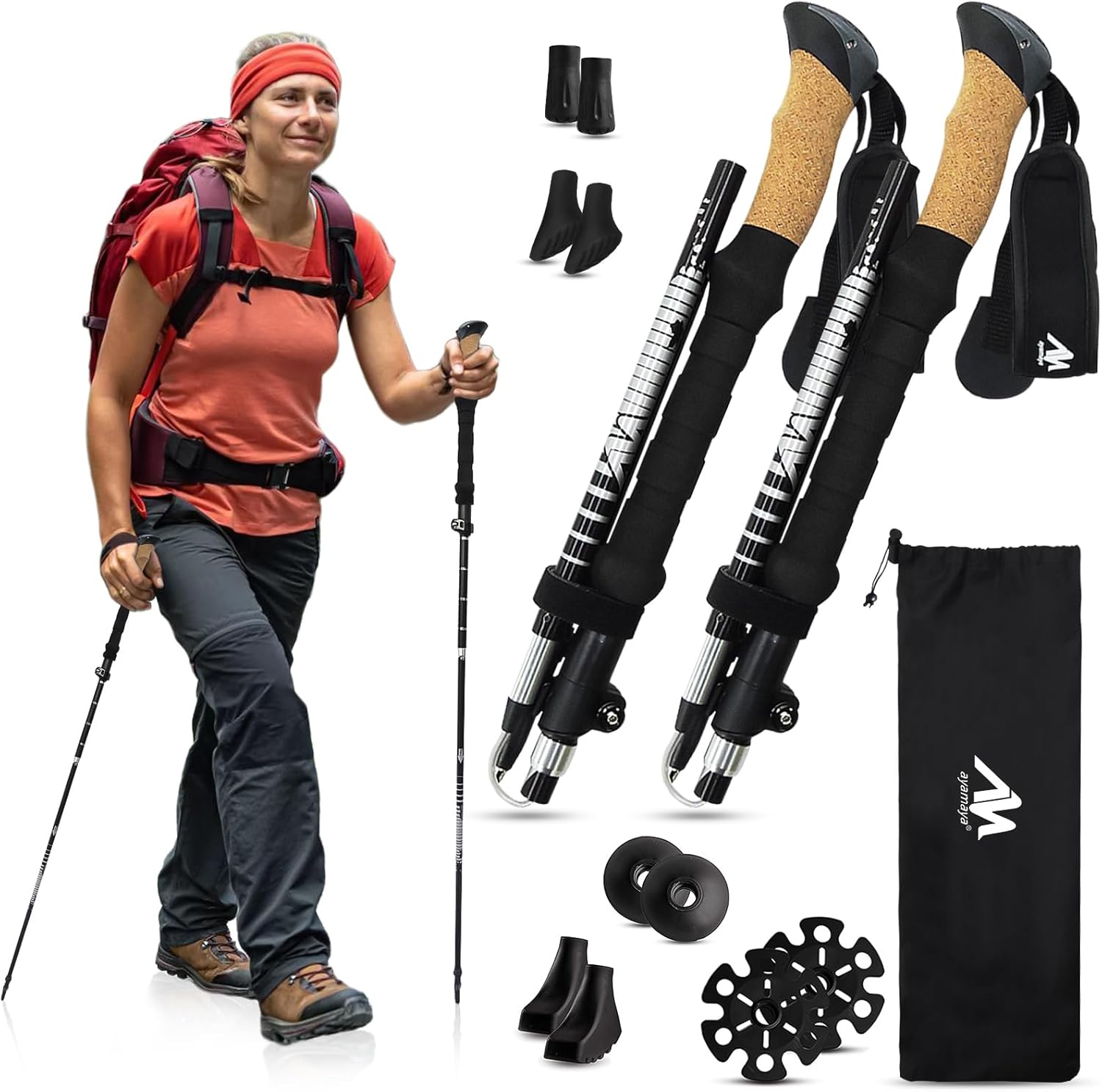 Hiking Poles Collapsible Lightweight AxGear Adjustable Trekking Poles ...