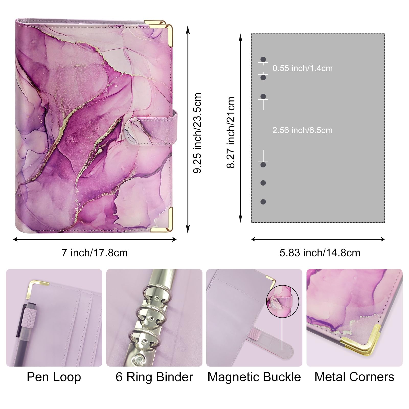 Snapklik.com : A5 Refillable 6 Ring Leather Budget Binder,Mini Notebook ...