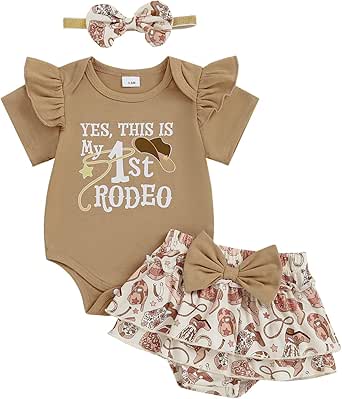 Amazon.com: Lamuusaa Western Baby Girl Clothes My First Rodeo Romper Onesie Ruffle Layered ...