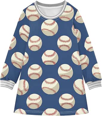 Amazon.com: KUEJOP Blue Baseball Pattern Girls Long Sleeve Dress ...