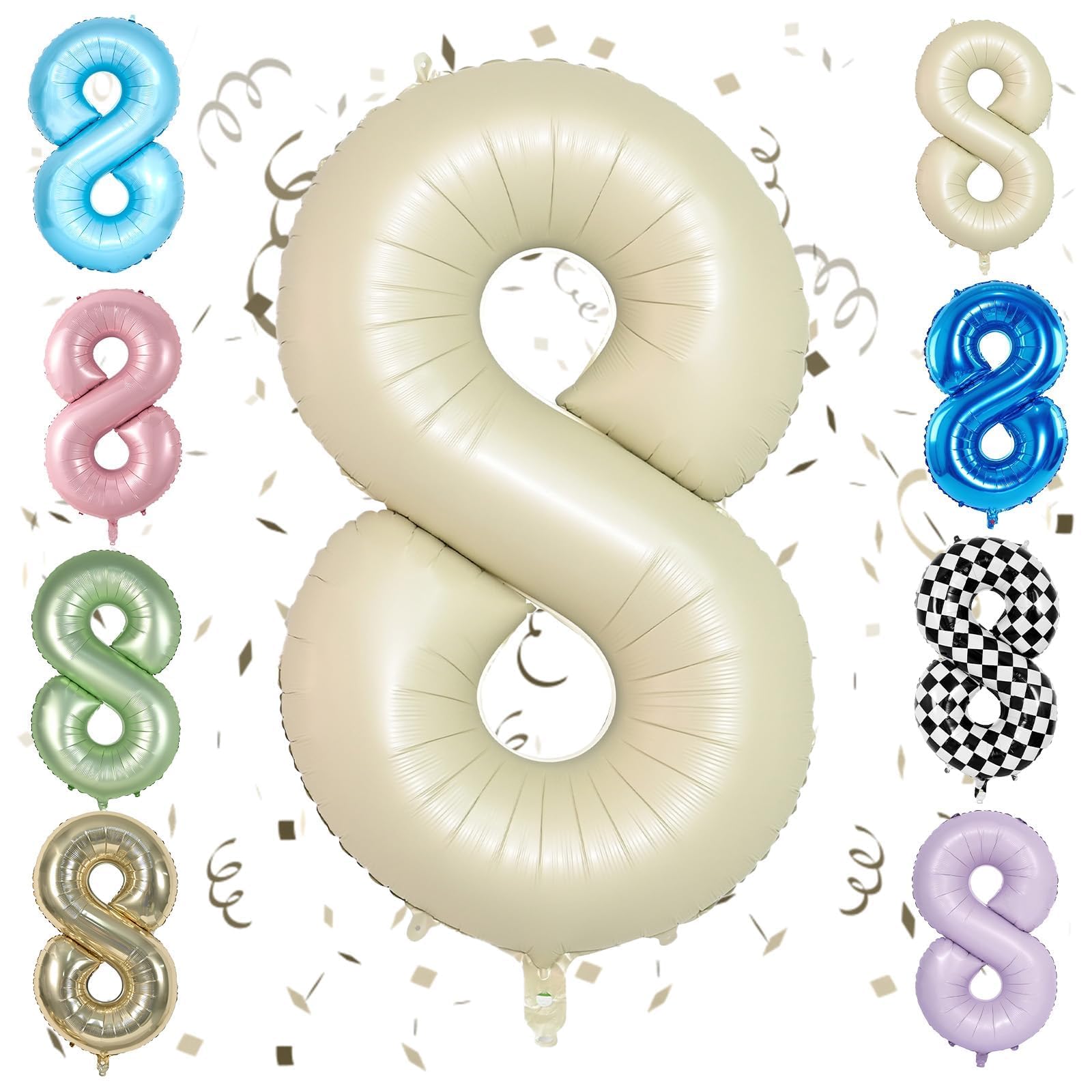 Amazon.com: Beige 40 Inch Number 8 Balloon,Large Self Inflating Cream ...