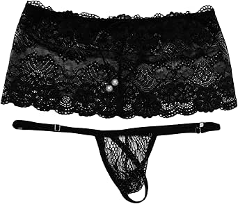 Men's Lace Sissy Thong Panties Lingerie Low Waist See-Through G-String ...