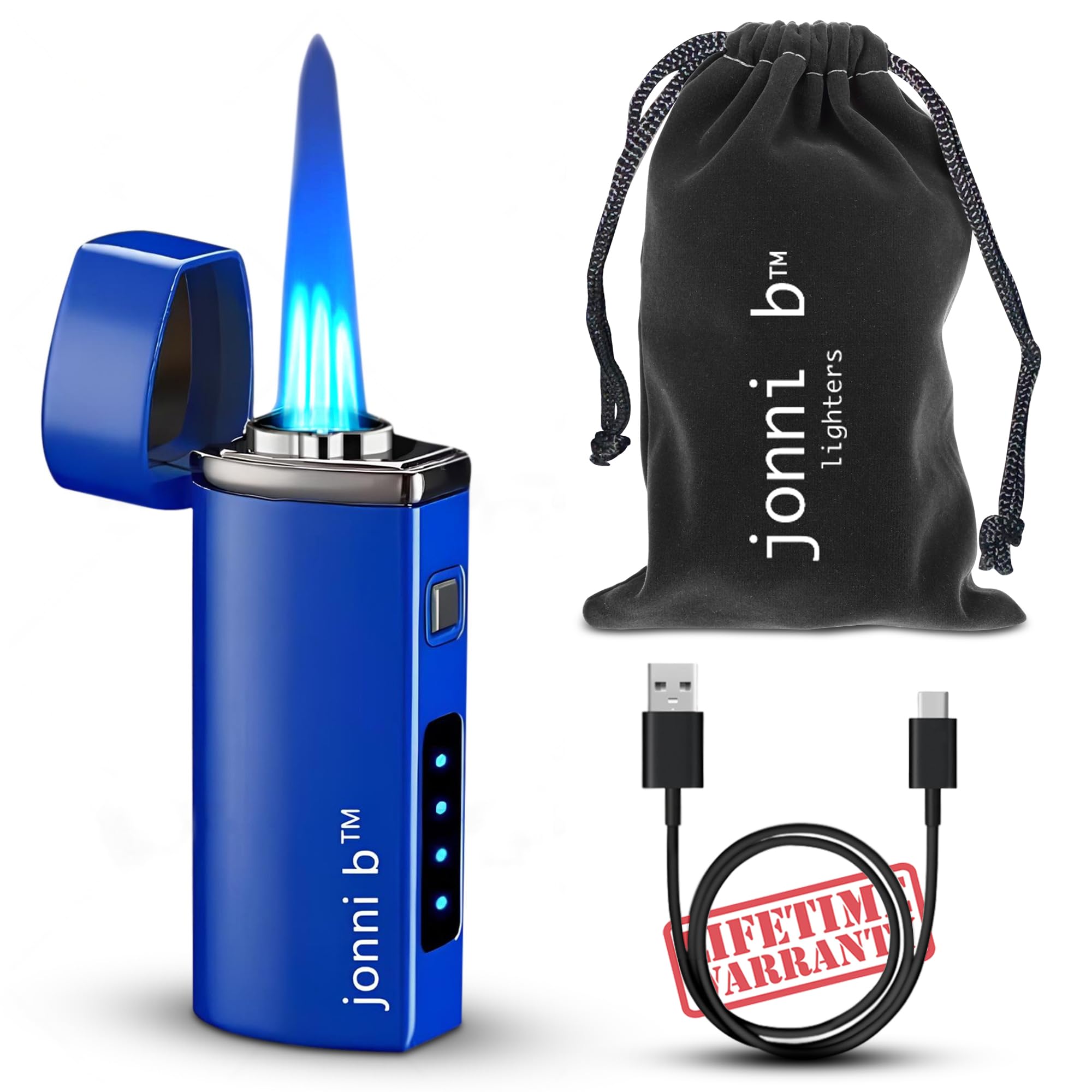 Amazon.com: Jonni B Blue Satin 3-Flame Butane Torch Lighter- Wind ...