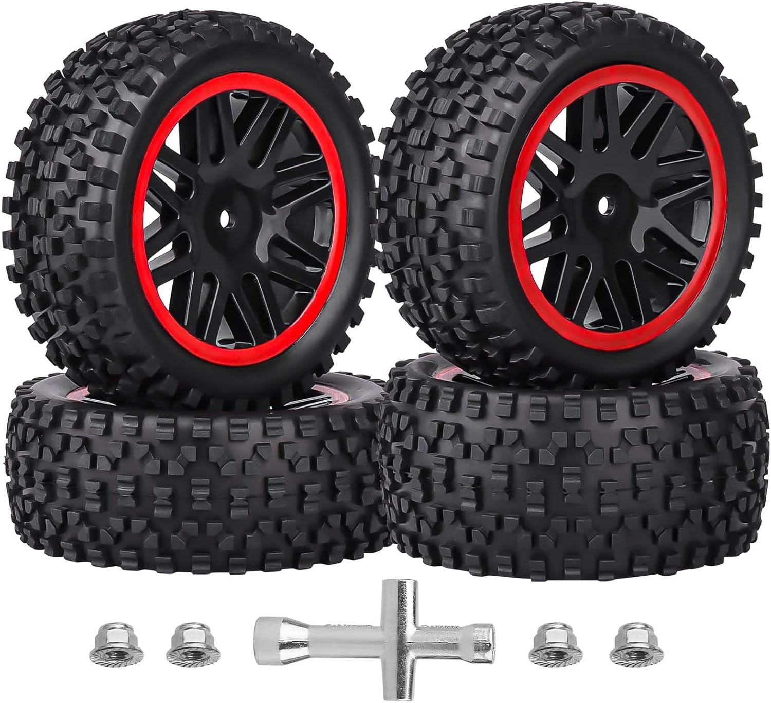 Amazon.com: HobbyPark 12mm Hex Pre-Glued 1/10 RC Buggy Tires and Wheels ...
