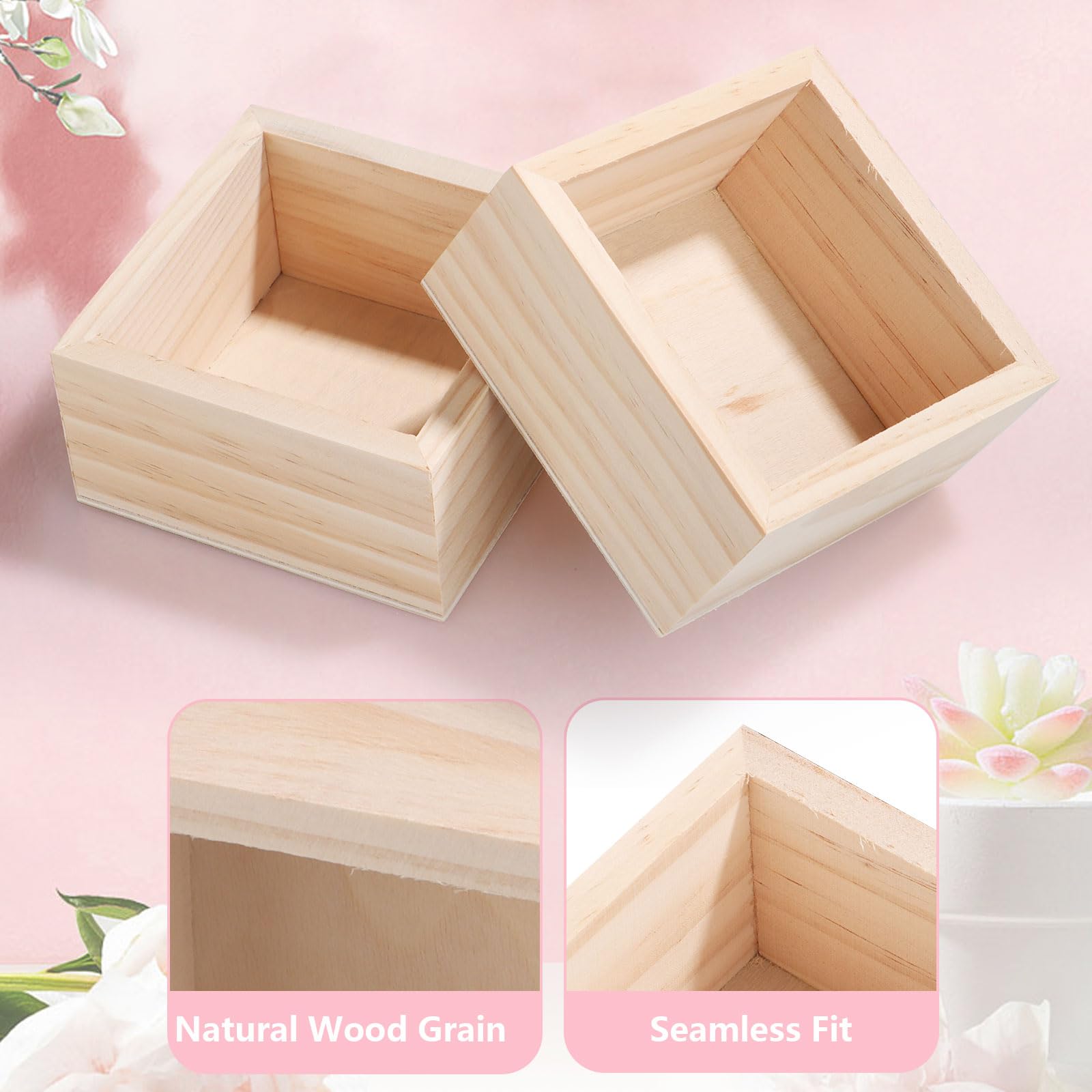 Snapklik.com : 16 Pack Wooden Box, 4 X 4 X 2 Inch Unfinished Wood Box ...