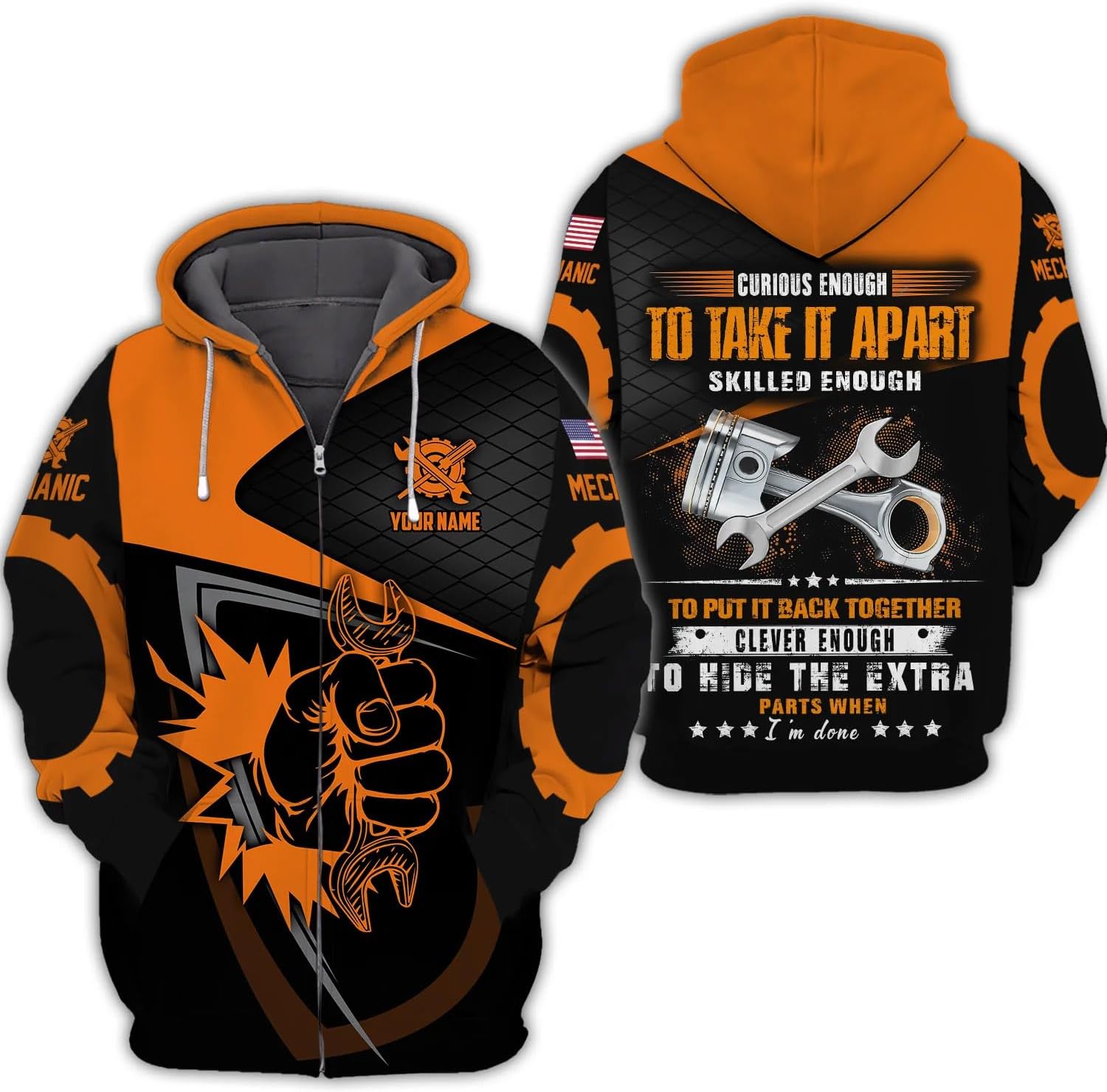 Amazon.com: Personalized Mechanic Unisex Graphic 3D Printed Hoodie ...