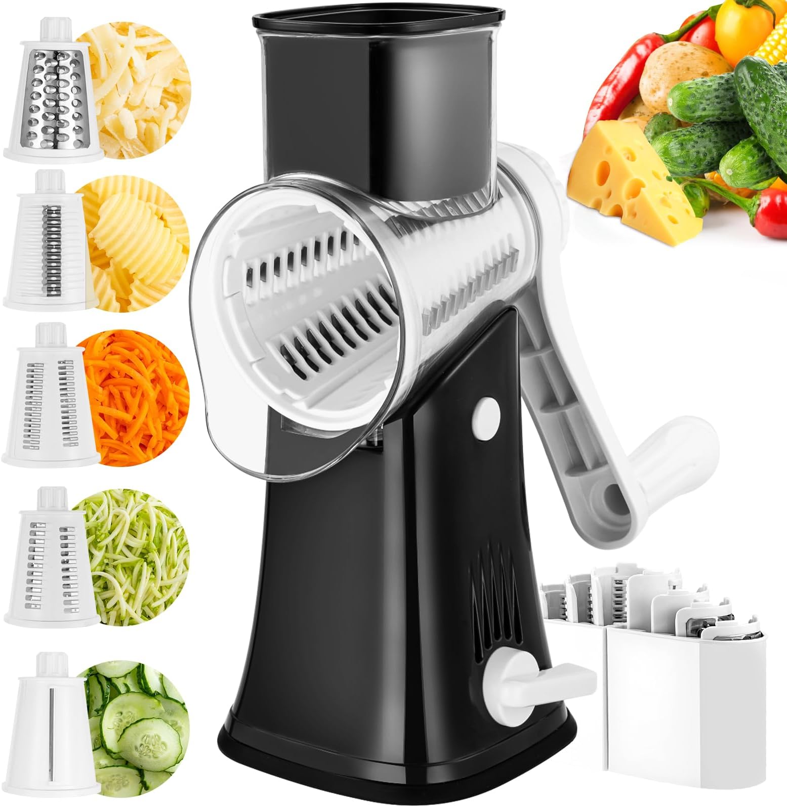 Frafuo Upgraded Rotary Cheese Grater with Handle, Heavy Duty Storm ...