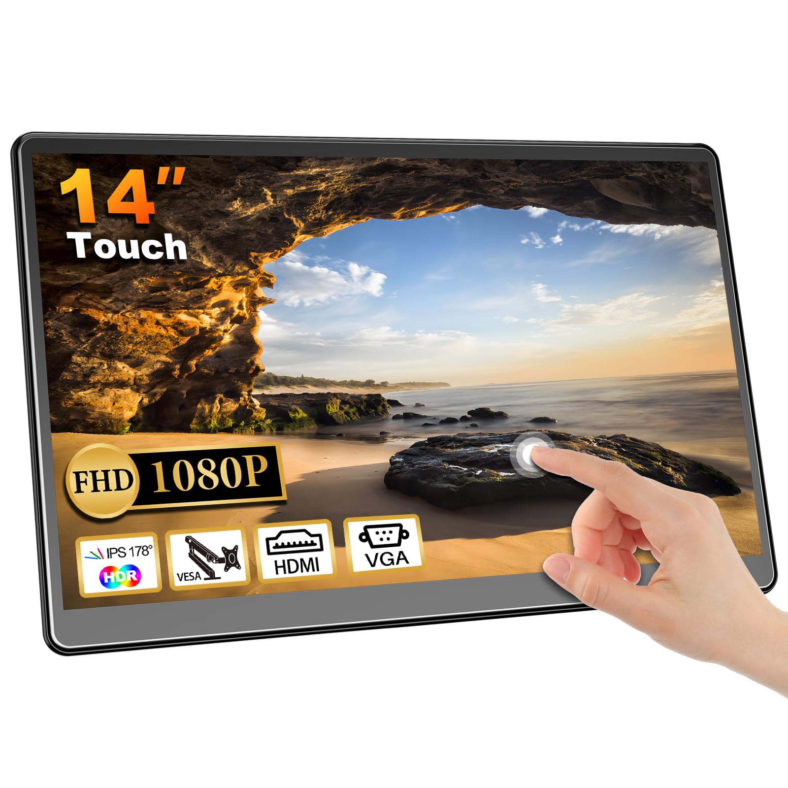 CUIUIC Touchscreen Portable Monitor, 14 Zoll 1080P FHD Tragbarer ...