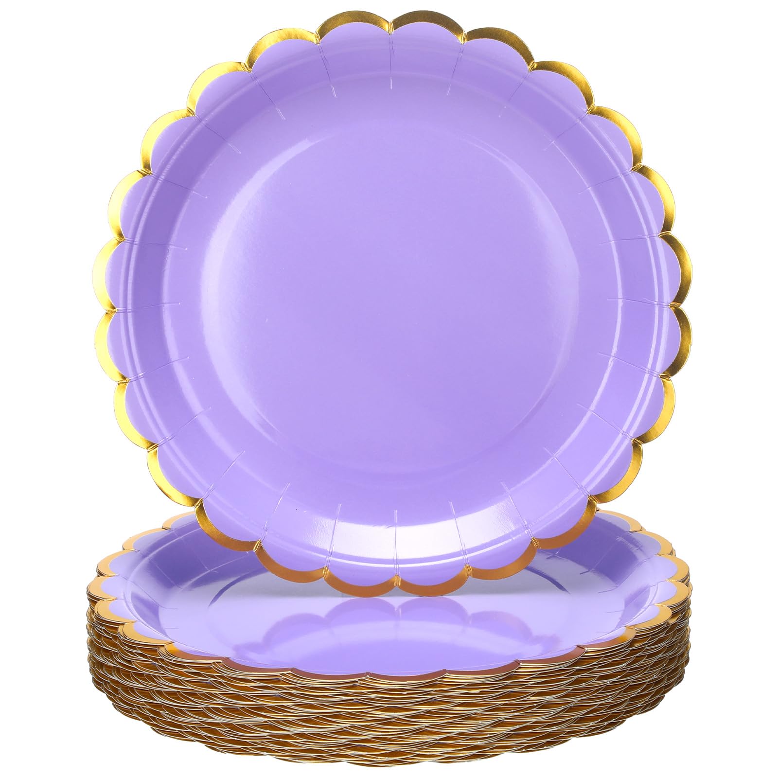 Amazon.com: Maxcheck 50 Pcs Purple Scalloped Paper Plates with Gold ...