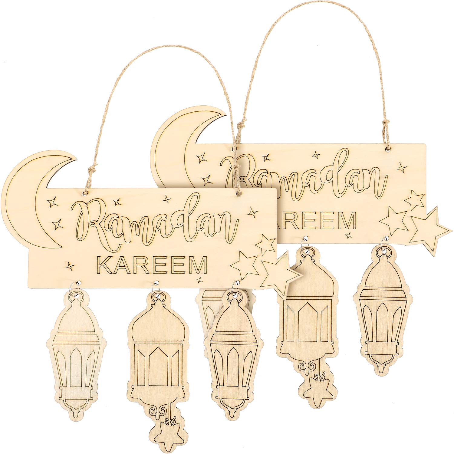 Amazon.com: Boao 2 Pieces Ramadan Wooden Hanging Plaque Sign Lantern ...