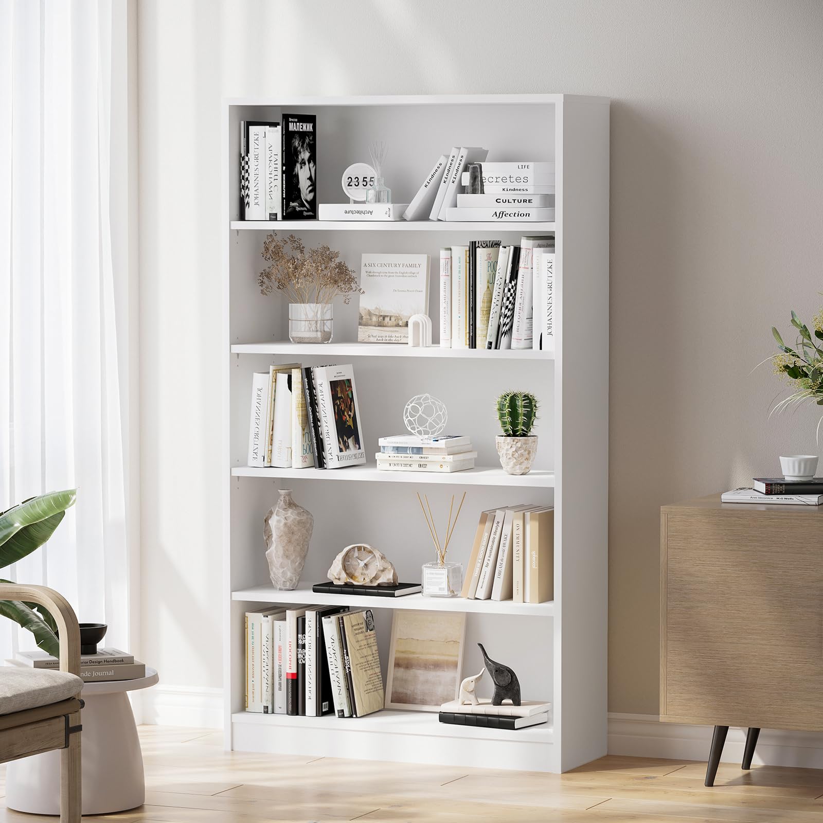 Amazon.com: Soohow White Bookshelf, Bookcase with Adjustable Shelves, 5 ...