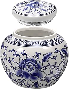 Amazon.com: Luxshiny Ceramic Canister with Lid Blue and White Porcelain ...